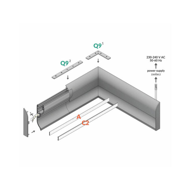 SKIRT10 Skirting Aluminium LED Profile Front & Back Plate, 2 Meters