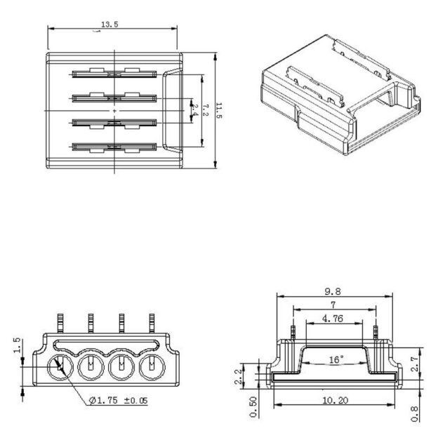 Mini Series Splice Strip to Wire Connector, SMD 4 Pin