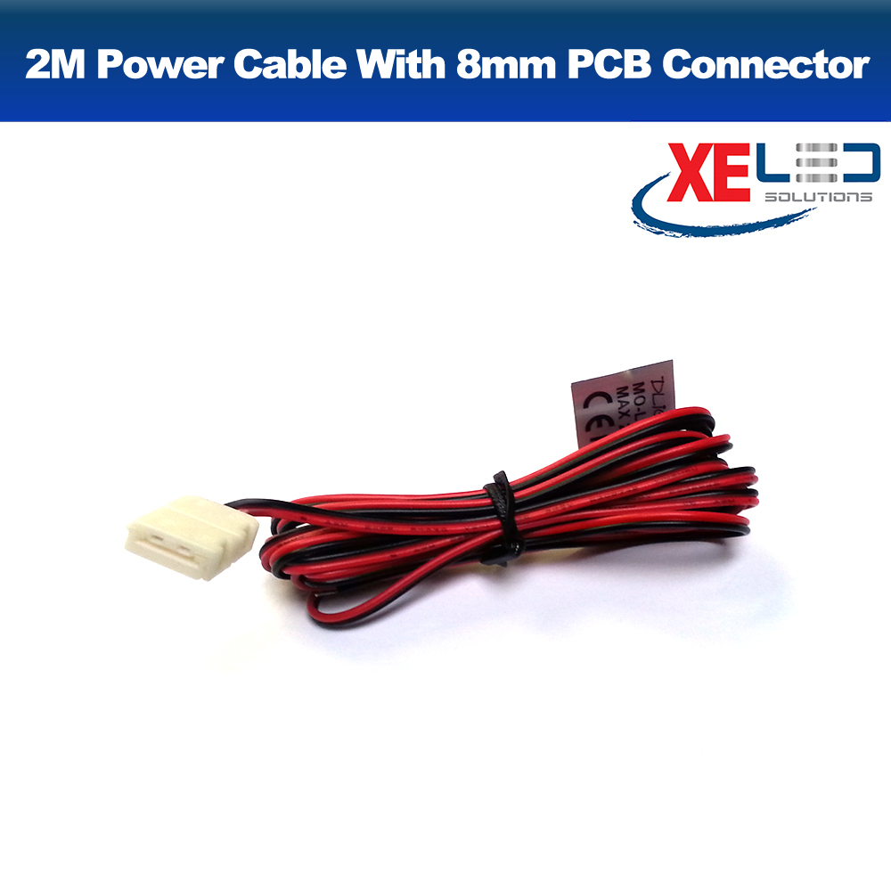 2 Meter Power Lead with PCB Snap connector for 8mm 2 Pin LED Strip